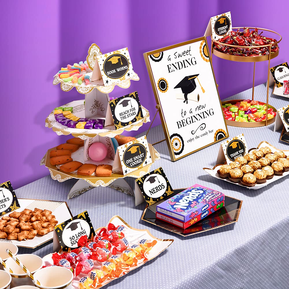 HERZOME Graduation Candy Bar Decorations 2022 Graduation Banner and Candy Bar Buffet Sign (Unframed) with 12 Label Tent Cards Set