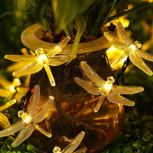 BLOOMWIN Dragonfly Solar String Lights Solar Christmas Lights Outdoor Waterproof 30 LED 21.3ft Warm White 8 Modes Dragonfly Fairy Lights Hanging Decorative Lighting for Garden Patio Yard Home Wedding