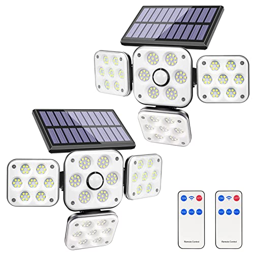 Flora Element Solar Lights Outdoor with Motion Sensor, 180 LED 3000LM Security Lights with Remote Control 4 Adjustable Heads IP65 Waterproof Flood Lights for Garage Garden Yard Pathway 2 Pack