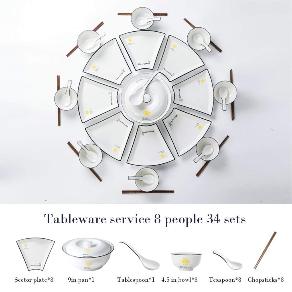 Dinnerware Set for 8 People Porcelain Tableware Dinner Sets White Plates and Bowls Sets Square Soup Dessert Plates Service Restaurant Kitchen and Family Party Use (Color : Package 4) (Package 1) (Pa