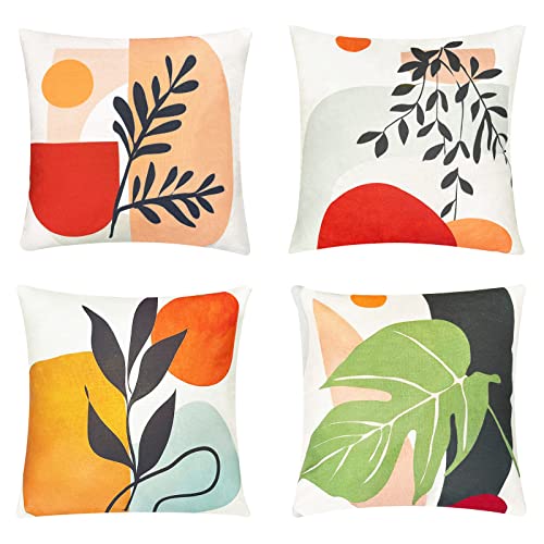 BOYOUAN Outdoor Pillow Covers 18x18 Set of 4 Waterproof Boho Throw Pillows Cover for Couch Patio Furniture Garden Balcony Tent Sofa Decorative Square Pillowcase Spring Outdoor Farmhouse Decor