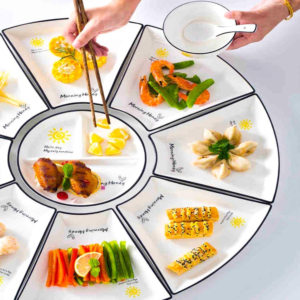 Dinnerware Set for 8 People Porcelain Tableware Dinner Sets White Plates and Bowls Sets Square Soup Dessert Plates Service Restaurant Kitchen and Family Party Use (Color : Package 4) (Package 1) (Pa