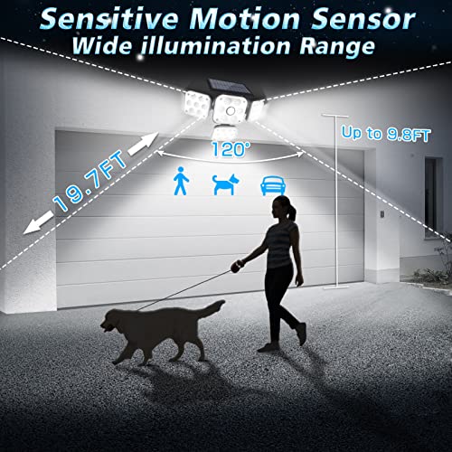 Flora Element Solar Lights Outdoor with Motion Sensor, 180 LED 3000LM Security Lights with Remote Control 4 Adjustable Heads IP65 Waterproof Flood Lights for Garage Garden Yard Pathway 2 Pack