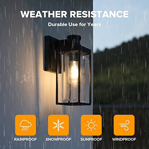 LUTEC Motion Sensor Outdoor Wall Light, Dusk to Dawn Exerior Wall Sconce, Aluminum Anti-Rust Wall Lantern with Clear Glass, Waterproof Wall Mount Fixtures for Porch, Patio, Garden-Black
