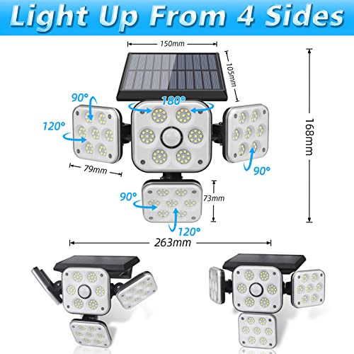 Flora Element Solar Lights Outdoor with Motion Sensor, 180 LED 3000LM Security Lights with Remote Control 4 Adjustable Heads IP65 Waterproof Flood Lights for Garage Garden Yard Pathway 2 Pack