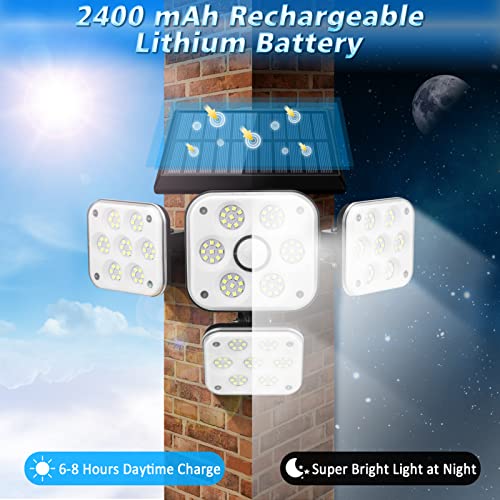 Flora Element Solar Lights Outdoor with Motion Sensor, 180 LED 3000LM Security Lights with Remote Control 4 Adjustable Heads IP65 Waterproof Flood Lights for Garage Garden Yard Pathway 2 Pack