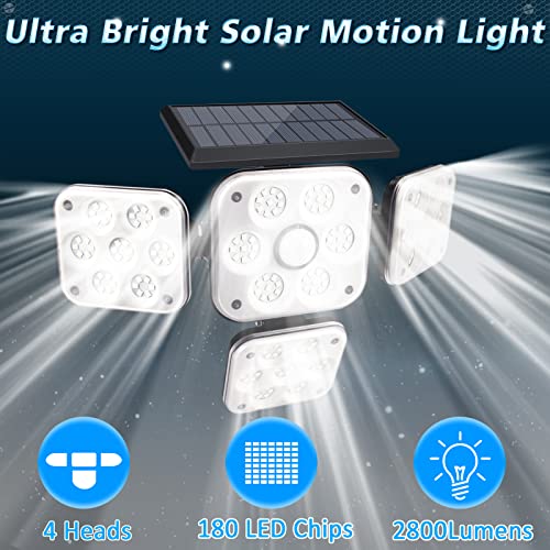 Flora Element Solar Lights Outdoor with Motion Sensor, 180 LED 3000LM Security Lights with Remote Control 4 Adjustable Heads IP65 Waterproof Flood Lights for Garage Garden Yard Pathway 2 Pack