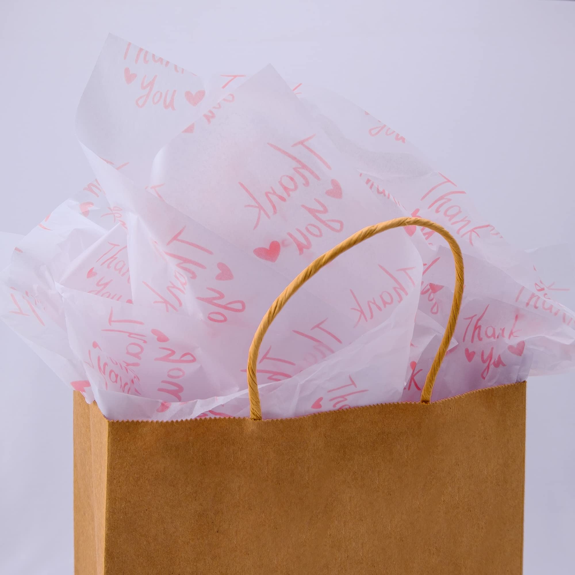MR FIVE 100 Sheets White with Pink Thank You Tissue Paper Bulk,20" x 14",Pink Thank You Tissue Paper for Packaging,Gift Bags,Pink Tissue for Small Business