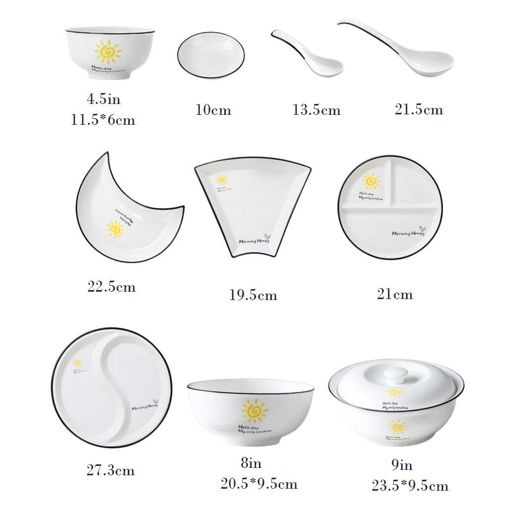 Dinnerware Set for 8 People Porcelain Tableware Dinner Sets White Plates and Bowls Sets Square Soup Dessert Plates Service Restaurant Kitchen and Family Party Use (Color : Package 4) (Package 1) (Pa