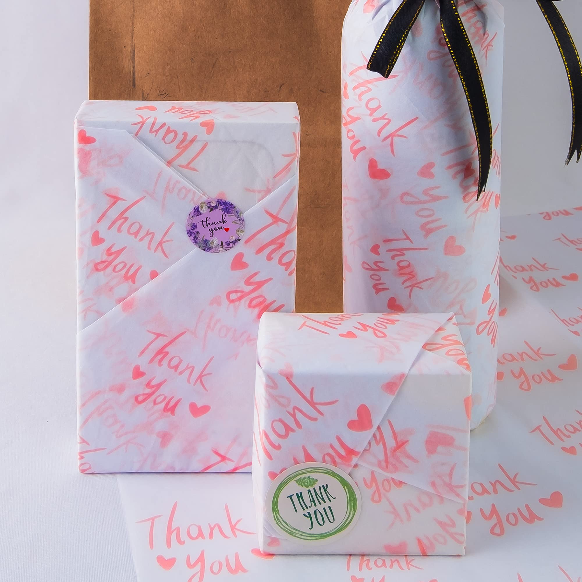 MR FIVE 100 Sheets White with Pink Thank You Tissue Paper Bulk,20" x 14",Pink Thank You Tissue Paper for Packaging,Gift Bags,Pink Tissue for Small Business