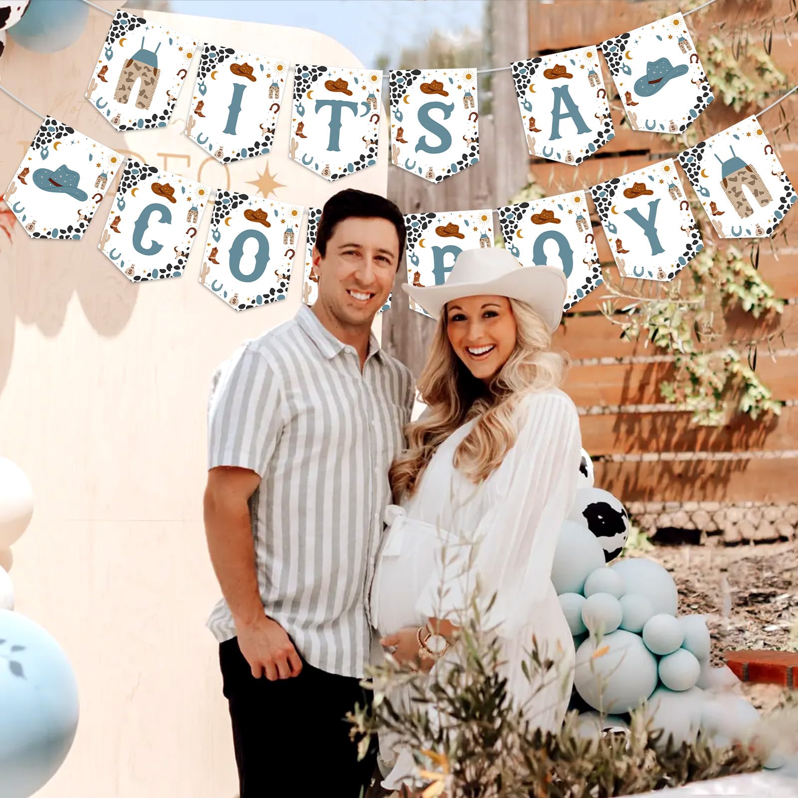 JOYMEMO It's A Cowboy Banner, Blue Cowboy Baby Shower Decorations for Boy, Western Little Cowboy Theme Decor Party Supplies