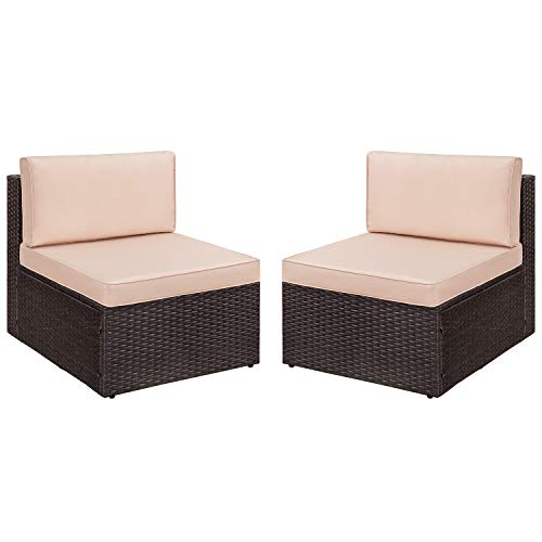 Devoko 2 Pieces Patio Furniture Sets All-Weather Outdoor Sectional Armless Sofa (Beige)