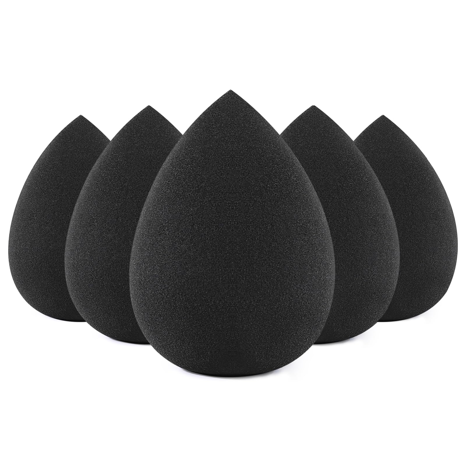 BEAKEY Makeup Sponge Set, 5 Pcs Black Foundation Blending Beauty Sponge, Flawless for Liquid, Cream, and Powder, Latex Free and Vegan Makeup Sponges