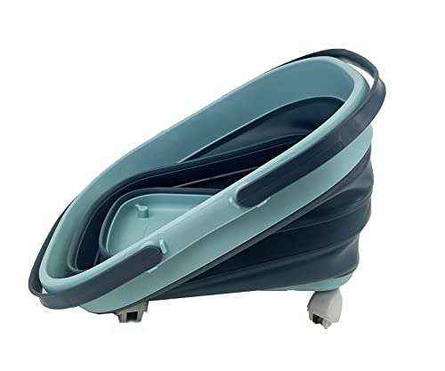 SAMMART 17L(4.5 Gallon) Collapsible Basket with Handle-Portable Outdoor Picnic Basket/Crater with 360˚ Rotating Wheels-Foldable Shopping Bag-Space Saving (Lake Blue/Leaf Blue)