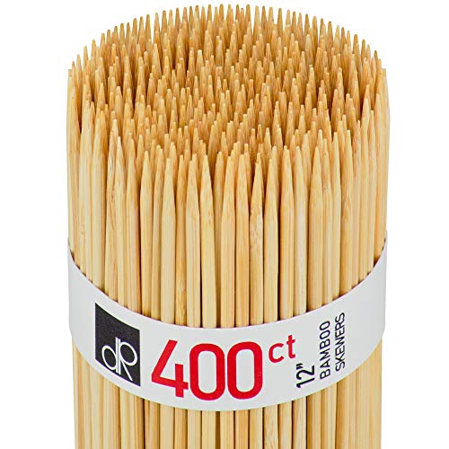 DecorRack 400 Natural Bamboo Skewer Sticks, Natural Wood Barbecue Skewers for Grilling, Kabob, Fruit, Appetizers, Cocktail, Brunch, Chocolate Fountain, BBQ Skewers, 12 inch (Pack of 400)