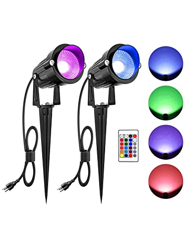 ZUCKEO 10W Christmas Spot Lights Outdoor Spotlight RGB Color Changing Landscape Lights,120V Waterproof LED Spotlights with Remote & Plug for Yard Garden Path Tree House Halloween Decorations (2Pack)
