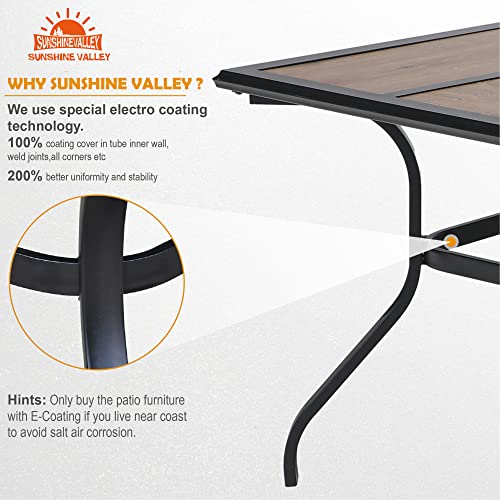 SUNSHINE VALLEY Patio Dining Table(Premium PVC Table Top),60" x 37" x28" Rectangular Steel Outdoor Dining Table Steel Frame with 1.57" Umbrella Hole,for Garden Backyard Lawn Yard.