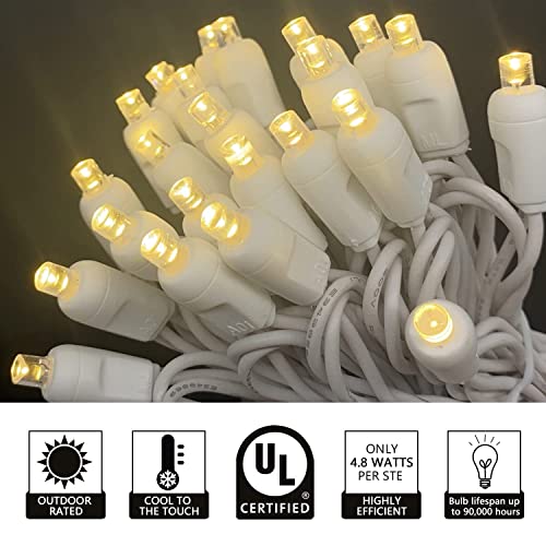 1001 LightSupply UL Certified White Wide Angle LED Christmas String Lights, 17Ft 50 LED Commercial Grade 5MM Christmas Light Set, Connectable String Light for Patio Garden Wedding Holiday (Warm White)