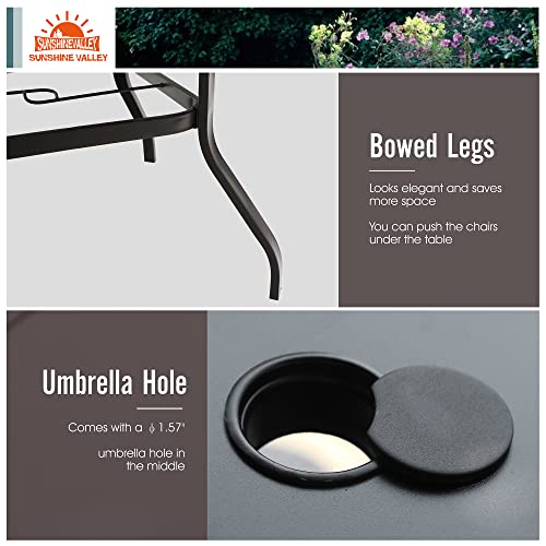 SUNSHINE VALLEY Patio Dining Table(Premium PVC Table Top),60" x 37" x28" Rectangular Steel Outdoor Dining Table Steel Frame with 1.57" Umbrella Hole,for Garden Backyard Lawn Yard.