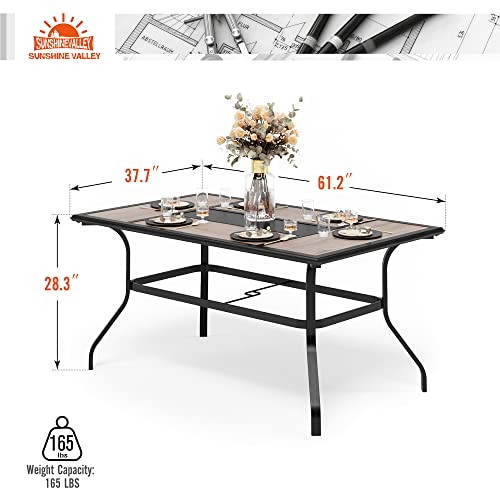 SUNSHINE VALLEY Patio Dining Table(Premium PVC Table Top),60" x 37" x28" Rectangular Steel Outdoor Dining Table Steel Frame with 1.57" Umbrella Hole,for Garden Backyard Lawn Yard.