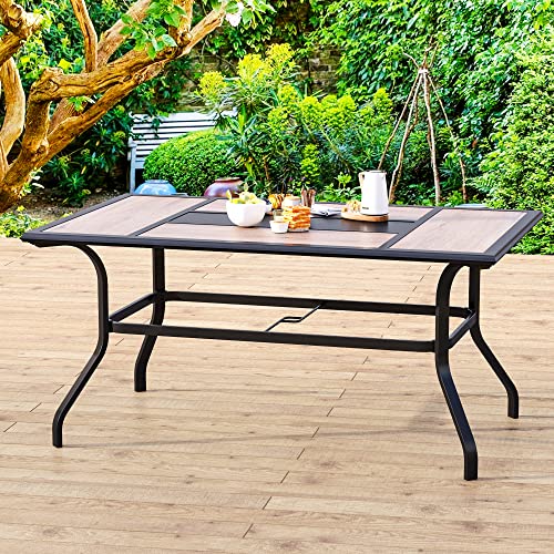 SUNSHINE VALLEY Patio Dining Table(Premium PVC Table Top),60" x 37" x28" Rectangular Steel Outdoor Dining Table Steel Frame with 1.57" Umbrella Hole,for Garden Backyard Lawn Yard.