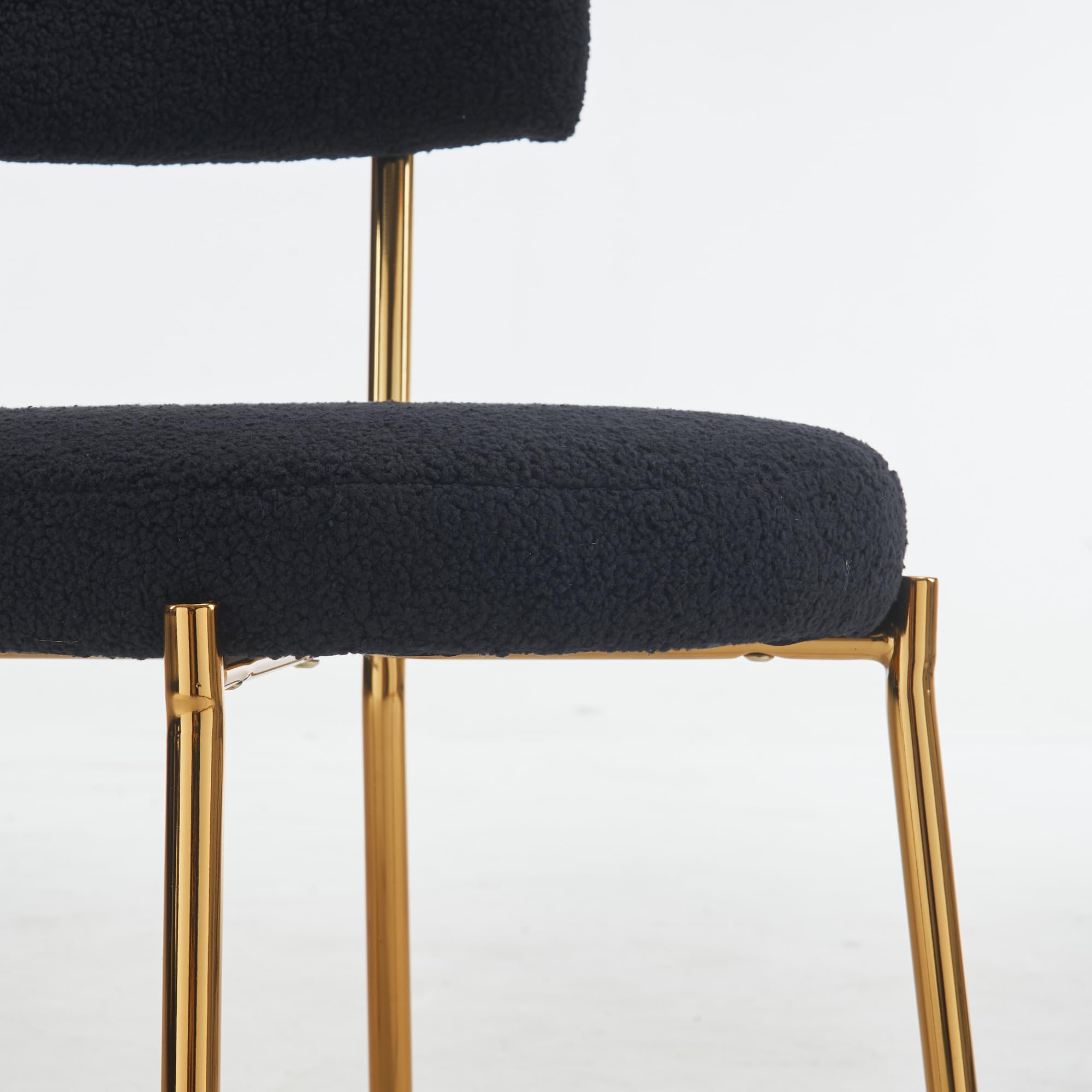 RIGHTPARTS Boucle Dining Chairs Set of 4, Modern Upholstered Fleece Fabric Kitchen Chairs, Mid-Century Round Dining Chairs Curved Backrest Metal Legs for Dining Room/Living Room (Black 1, 4)