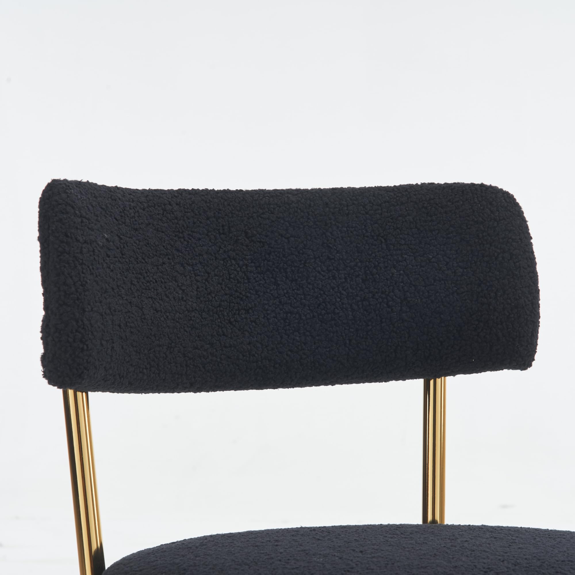 RIGHTPARTS Boucle Dining Chairs Set of 4, Modern Upholstered Fleece Fabric Kitchen Chairs, Mid-Century Round Dining Chairs Curved Backrest Metal Legs for Dining Room/Living Room (Black 1, 4)
