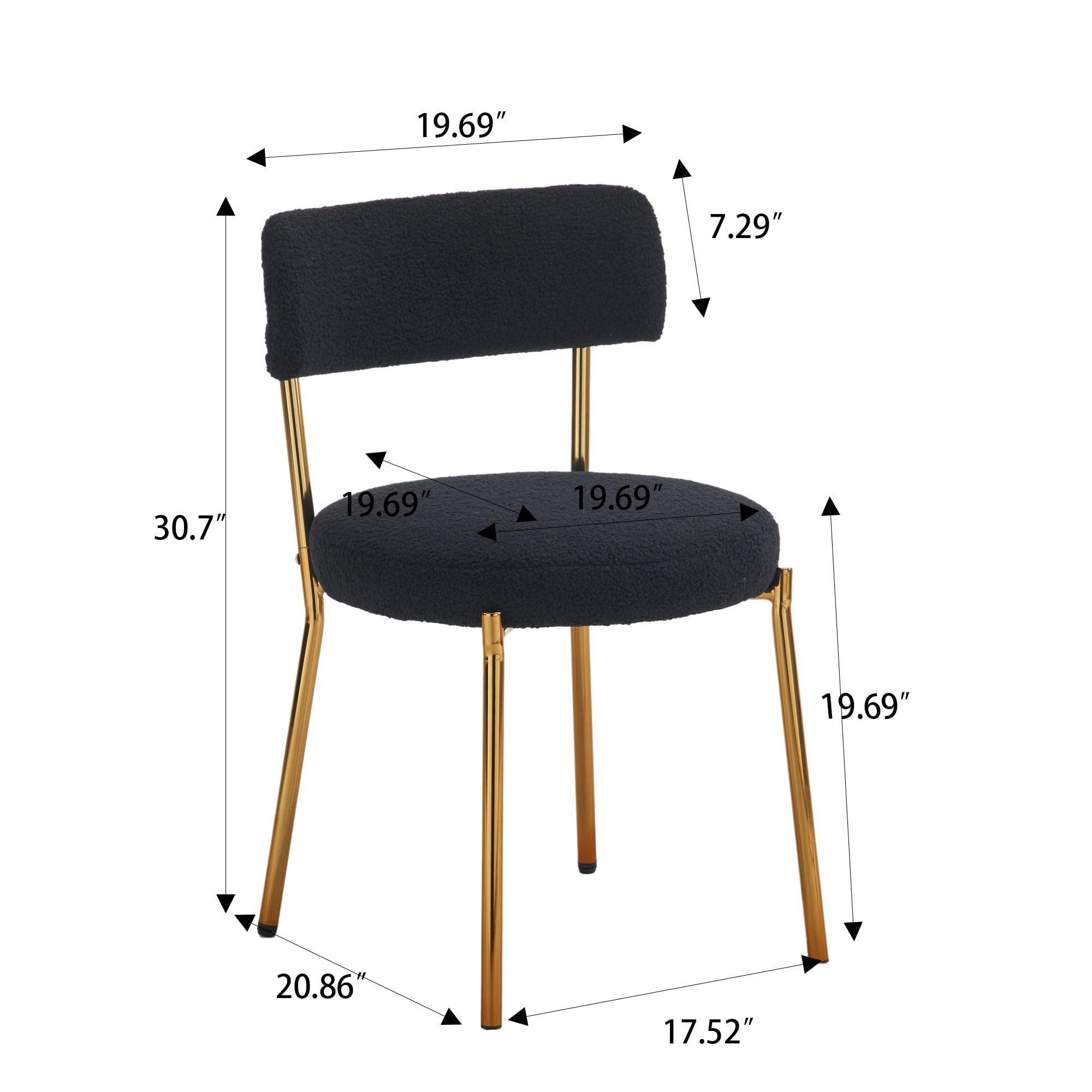 RIGHTPARTS Boucle Dining Chairs Set of 4, Modern Upholstered Fleece Fabric Kitchen Chairs, Mid-Century Round Dining Chairs Curved Backrest Metal Legs for Dining Room/Living Room (Black 1, 4)