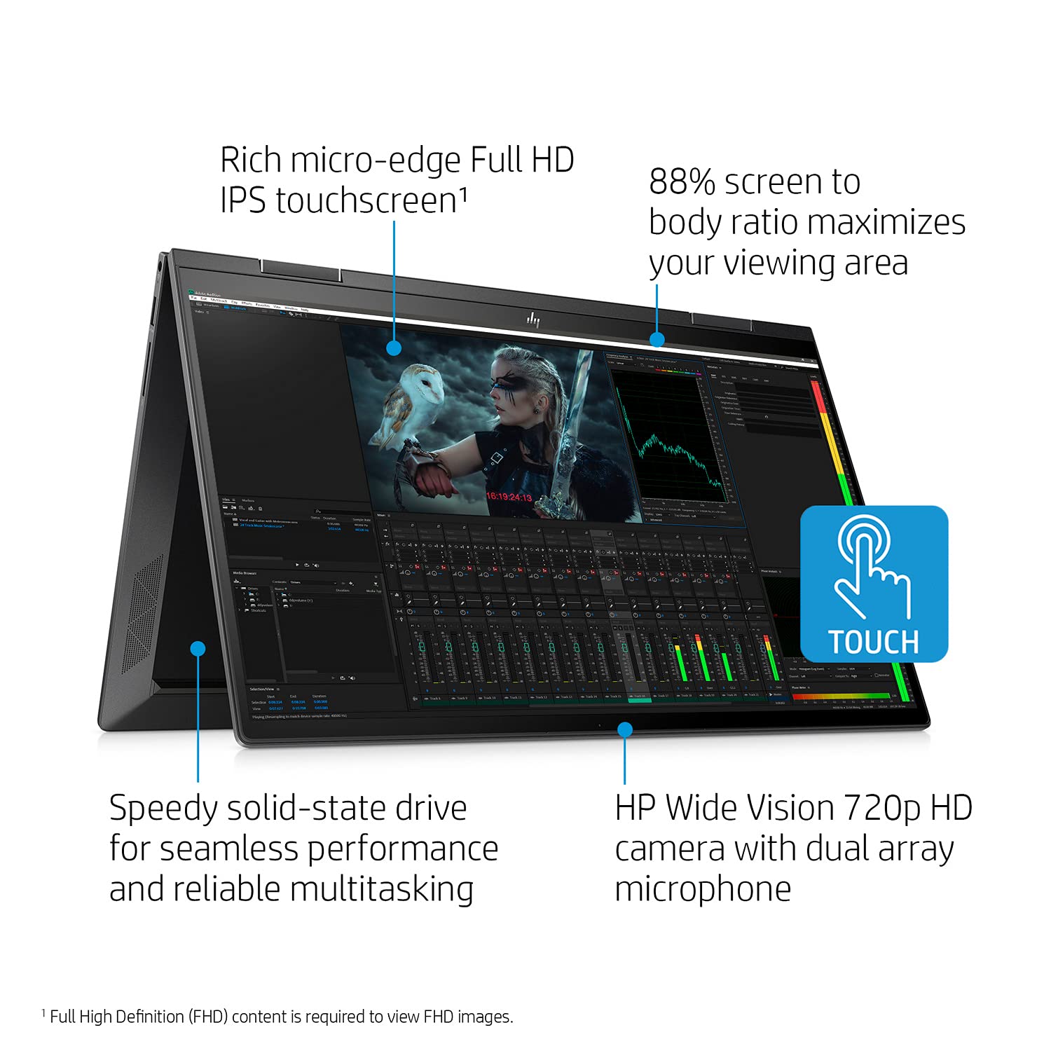 HP Envy x360 2-in-1 Flip Laptop, 15.6" Full HD Touchscreen, AMD Ryzen 7 5700U 8-Core Processor, 64GB RAM, 1TB PCIe SSD, Backlit Keyboard, Number Pad, Wi-Fi 6, Windows 11 Home, HP Stylus Pen Included