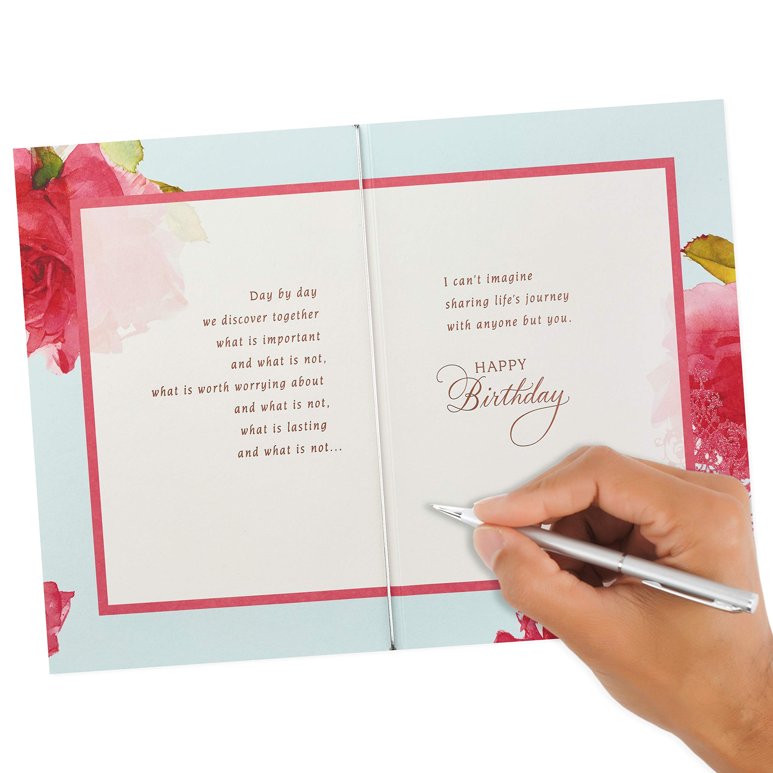 Hallmark Birthday Card for Wife (Roses with Pattern), Red, Blue