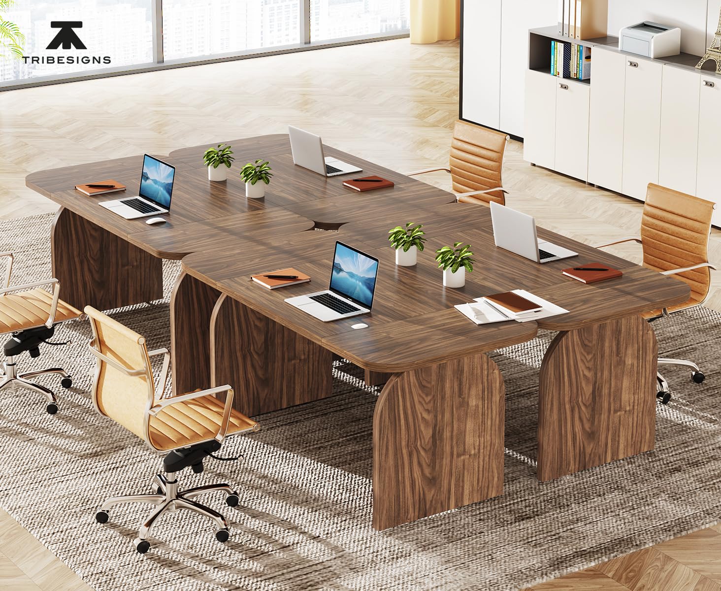 Tribesigns 63-inch Conference Room Table for 4-6 Person, Retro 5.2 ft Small Rectangle Meeting Room Table, Rustic Wood Seminar Table