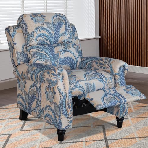 CANMOV Pushback Recliner Chair Faux Leather Armchair Push Back Recliner with Rivet Decoration Single Sofa Accent Chair for Living Room, Chocolate