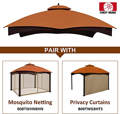 CoastShade Patio 10X12 Replacement Canopy Roof for Lowe's Allen Roth 10X12 Gazebo Backyard Double Top Gazebo #GF-12S004B-1(Rust)