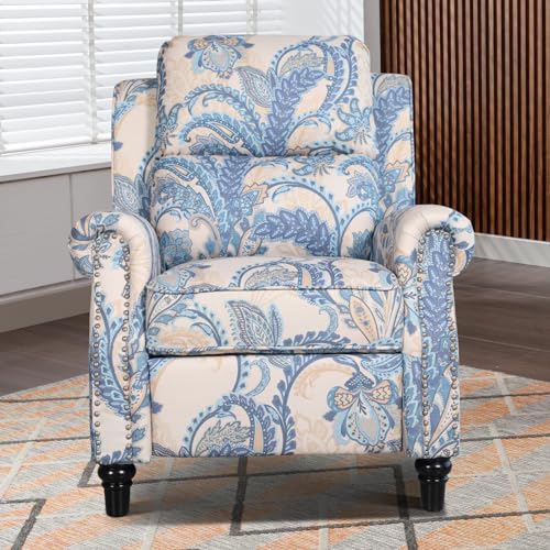 CANMOV Pushback Recliner Chair Faux Leather Armchair Push Back Recliner with Rivet Decoration Single Sofa Accent Chair for Living Room, Chocolate