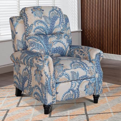 CANMOV Pushback Recliner Chair Faux Leather Armchair Push Back Recliner with Rivet Decoration Single Sofa Accent Chair for Living Room, Chocolate