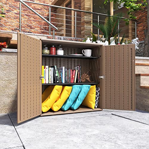 ADDOK 60-Gallon Storage Cabinet Light Weight Resin Indoor/Outdoor Storage Unit for Patio, Garden, Veranda with 1 Laminate Shelves (Coffee)