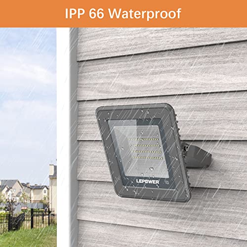 LEPOWER 50W LED Flood Light, 5000lm Work Light with Plug, Equiv 250W Halogen, 6000K White Light, IP66 Waterproof Outdoor Floodlight for Garage, Garden, Lawn, Basketball Court, Playground 2 Pack