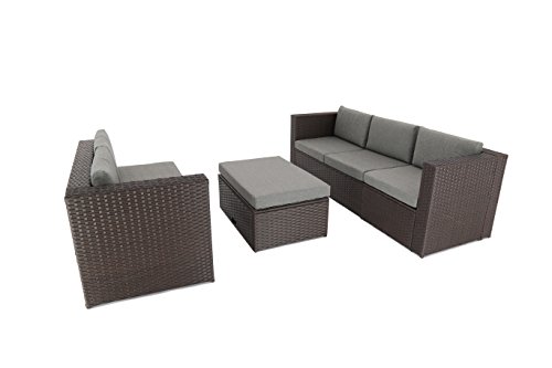 Baner Garden (K35-CH 4 Pieces Outdoor Furniture Complete Patio Cushion Wicker Rattan Garden Corner Sofa Couch Set, Chocolate