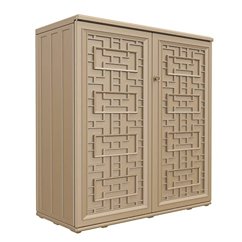 ADDOK 60-Gallon Storage Cabinet Light Weight Resin Indoor/Outdoor Storage Unit for Patio, Garden, Veranda with 1 Laminate Shelves (Coffee)