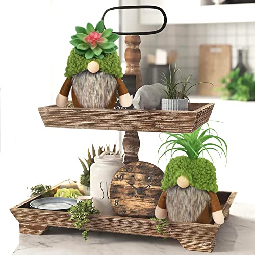 Succulent Gnomes Spring Green Plants Gnomes Swedish Plush Tiered Tray Decoration Tomte Doll Decor Cacti Nordic Dwarf Spring Summer Home Stuffed Gnomes Collection Garden Gift for Her Him Plant Lover
