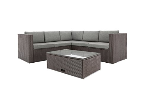 Baner Garden (K35-CH 4 Pieces Outdoor Furniture Complete Patio Cushion Wicker Rattan Garden Corner Sofa Couch Set, Chocolate