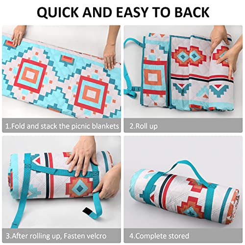 ZYlifemagic Extra Large Outdoor Picnic Blankets Waterproof, for The Beach, Camping Travelling on The Grass, Park Blanket, Rolling Up Packaging,Portable Carring, 79" x 79" Picnic Mat - Aksu Style