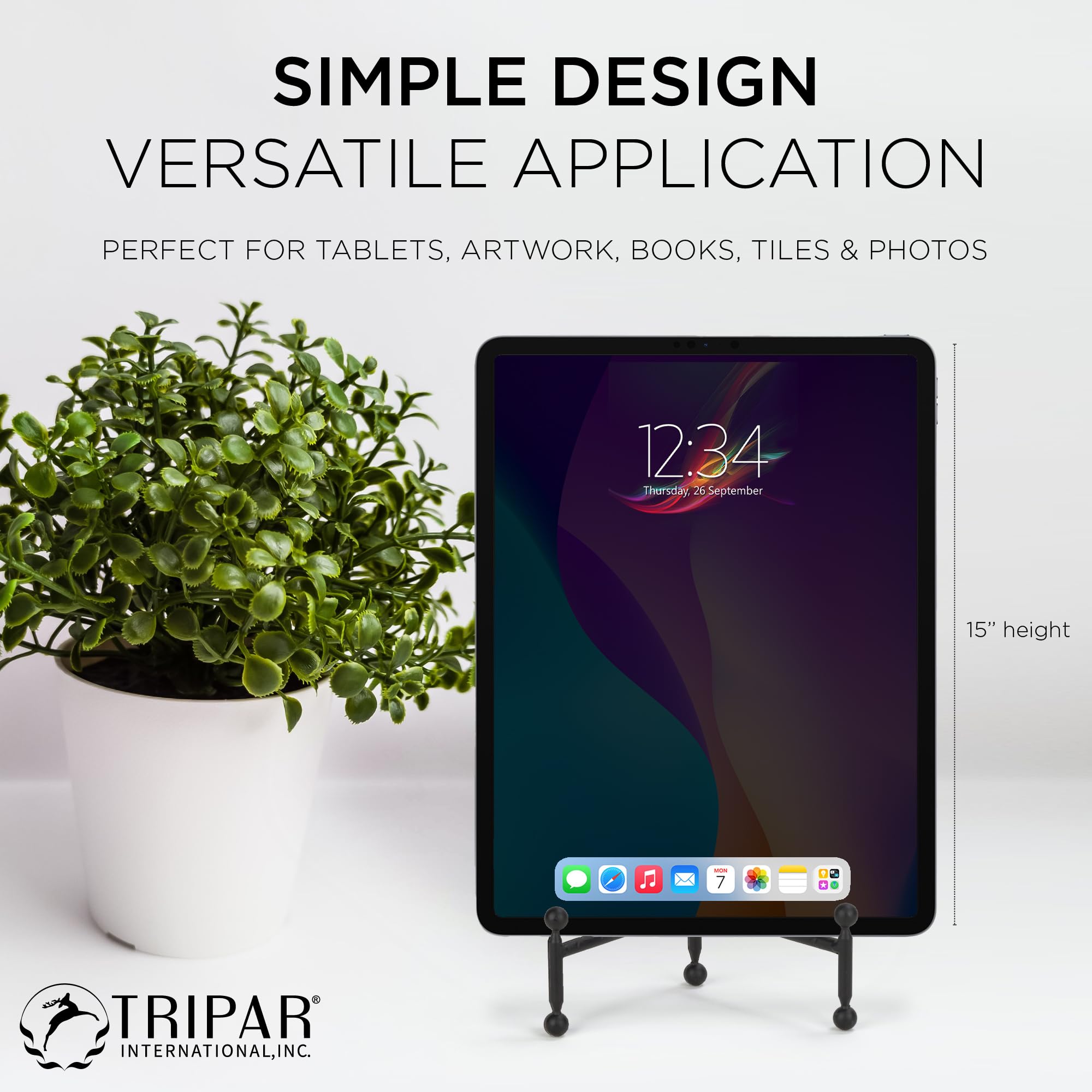 TRIPAR 12 Inch Modern Black Tripod Easel for Pictures, Artwork, Cookbooks, Platters, & Plates - Book Holder Display Easel