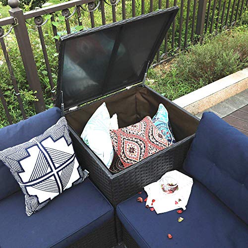 PHI VILLA Outdoor Loveseat Rattan Sectional Sofa - Patio Wicker Furniture Set Outdoor Couch for Backyard, Garden (4-Piece Navy Blue)
