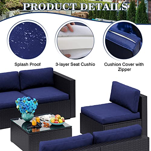 MFSTUDIO Outdoor Patio Furniture Set,9 Pieces All-Weather Wicker Outdoor Couch Sectional Sofa,Rattan Patio Conversation Set with Coffee Table, Blue Washable Cushion