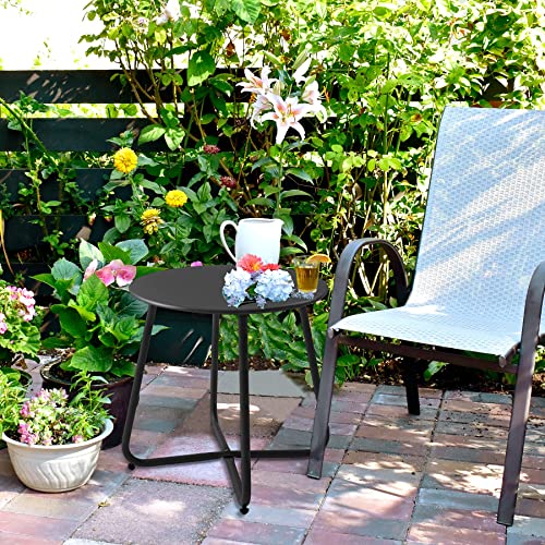 Meluvici Patio Small Side Table Waterproof Round Metal Steel Side Table Weather Resistant Portable Outdoor and Indoor End Table for Garden Balcony Yard, Black