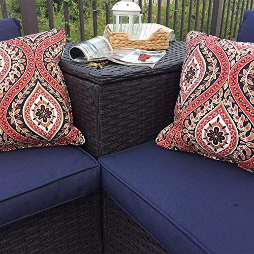 PHI VILLA Outdoor Loveseat Rattan Sectional Sofa - Patio Wicker Furniture Set Outdoor Couch for Backyard, Garden (4-Piece Navy Blue)