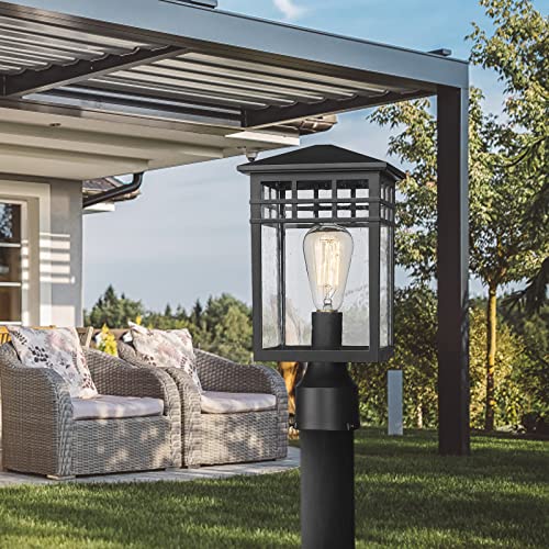 Diyel Outdoor Post Light Fixture, Modern Exterior Pillar Lantern with Black Finish & Seeded Glass, Pole Light for Garden, Backyard, Courtyard, Patio, Porch, RZ009-P BK