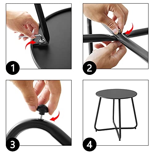 Meluvici Patio Small Side Table Waterproof Round Metal Steel Side Table Weather Resistant Portable Outdoor and Indoor End Table for Garden Balcony Yard, Black