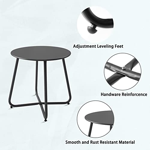 Meluvici Patio Small Side Table Waterproof Round Metal Steel Side Table Weather Resistant Portable Outdoor and Indoor End Table for Garden Balcony Yard, Black